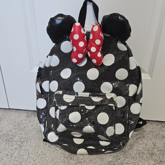 Disney | Bags | Disney Black And White Polka Dot Backpack With Red Bow ...